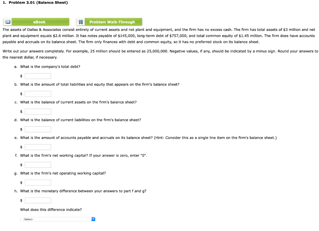 Solved 1. Problem 3.01 (Balance Sheet) eBook Problem | Chegg.com