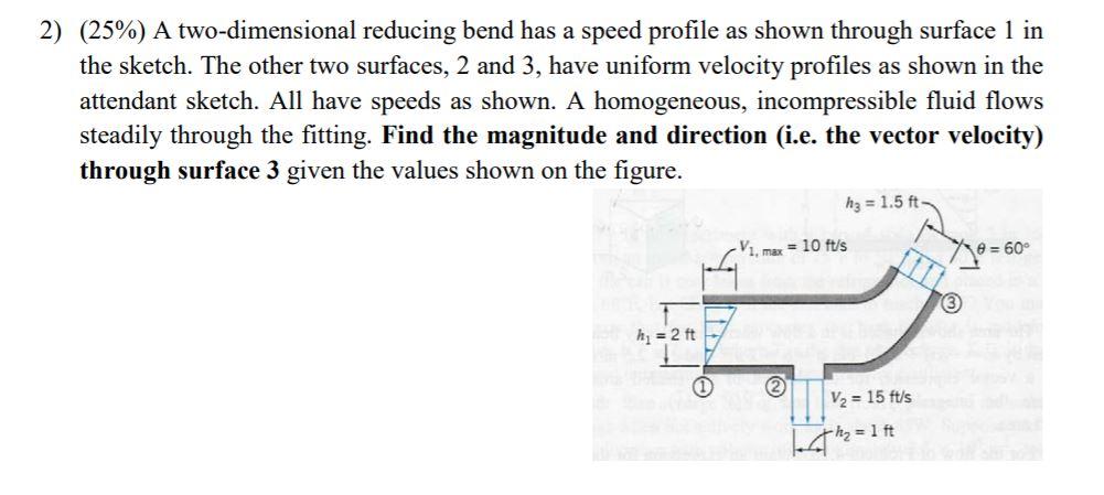 Solved 2) (25%) A two-dimensional reducing bend has a speed | Chegg.com
