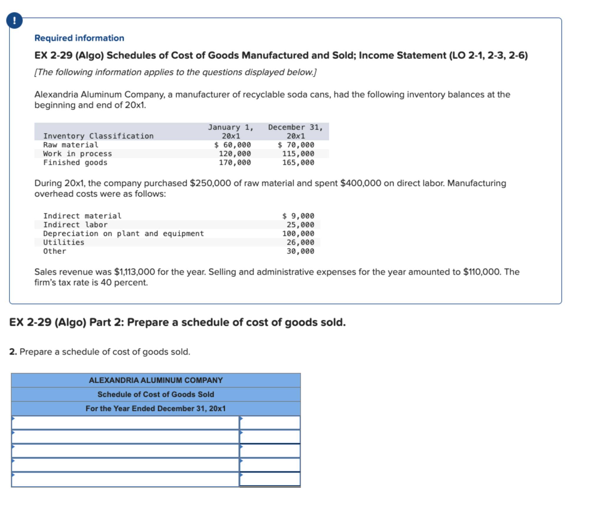 Solved !Required informationEX 2-29 (Algo) ﻿Schedules of | Chegg.com