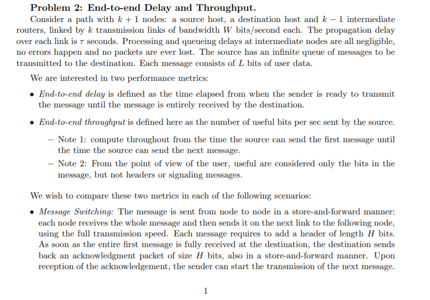 Problem 2: End-to-end Delay and Throughput. Consider | Chegg.com