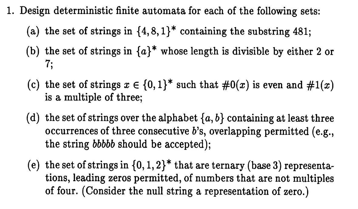 Solved 1. Design deterministic finite automata for each of | Chegg.com
