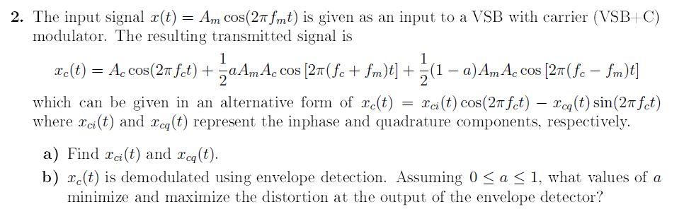 Solved 2. The input signal r(t) = Am cos(27 fmt) is given as | Chegg.com