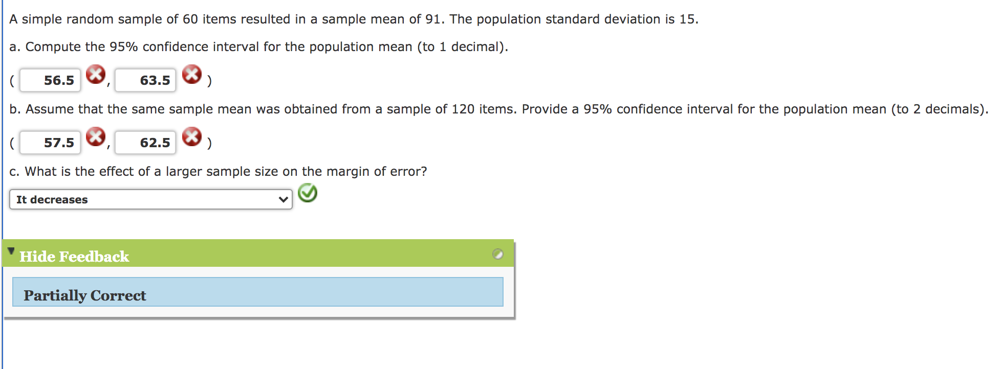 Solved A simple random sample of 60 items resulted in a | Chegg.com