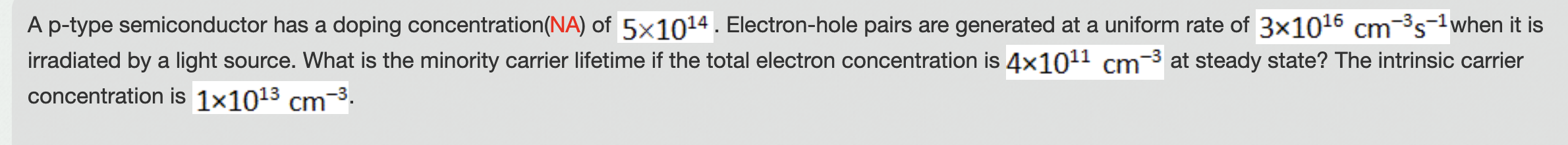 Solved A p-type semiconductor has a doping concentration(NA) | Chegg.com
