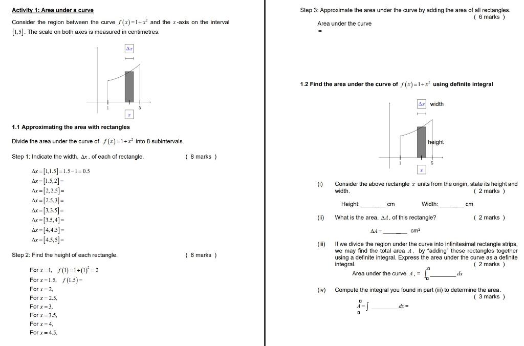 Solved Activity 1: Area under a curve Step 3: Approximate | Chegg.com
