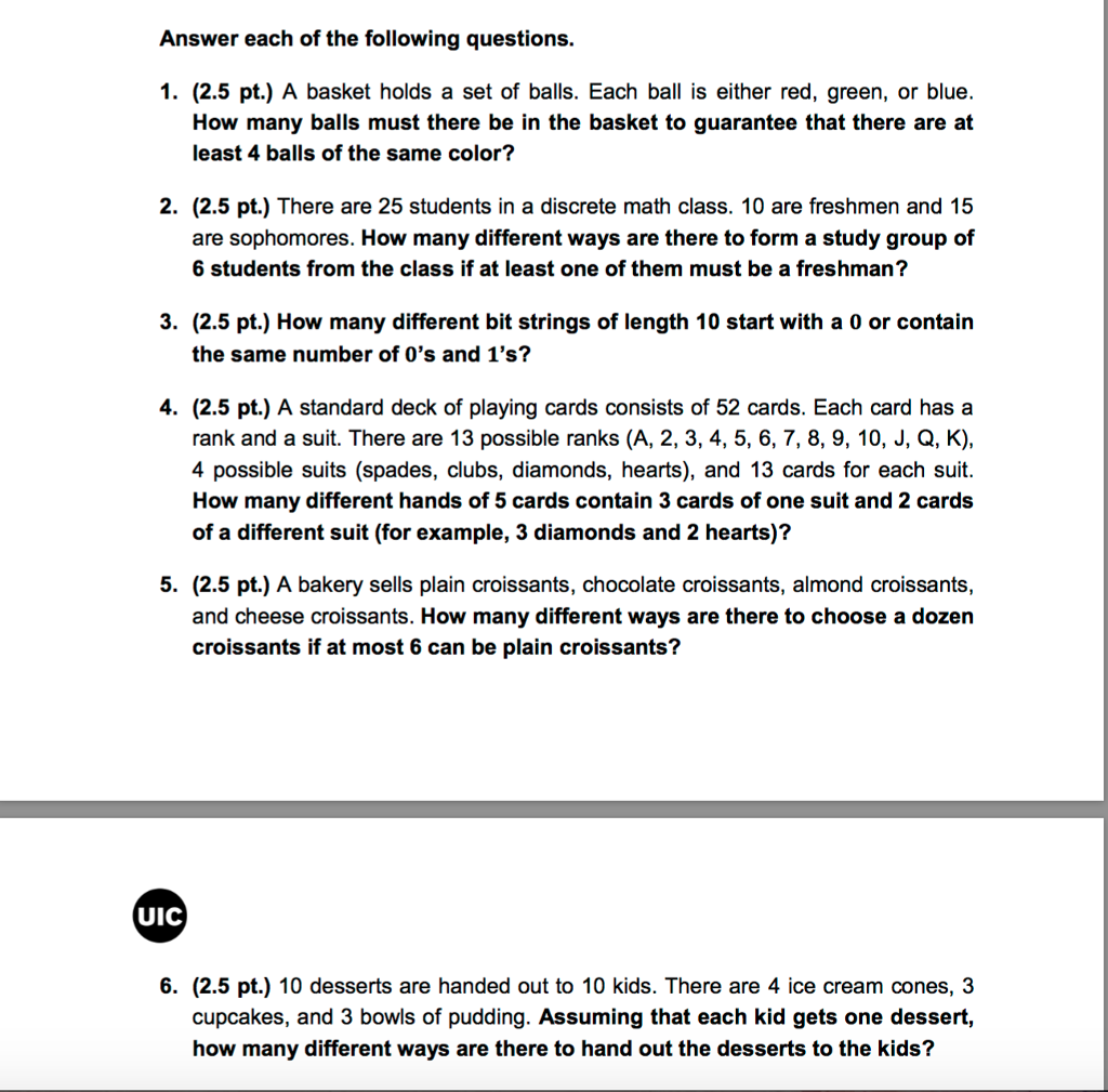 Solved Answer each of the following questions. 1. (2.5 pt.) | Chegg.com