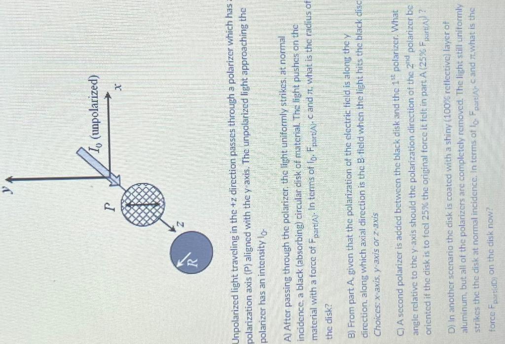 Solved Unpolarized light traveling in the +z direction | Chegg.com