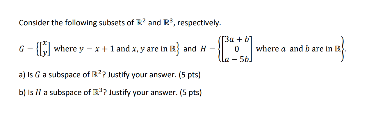 Solved Consider the following subsets of R2 and R3, | Chegg.com