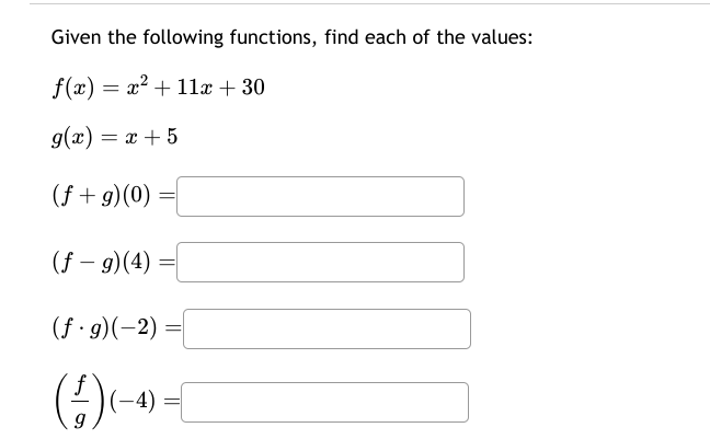 Solved Given the following functions, find each of the | Chegg.com
