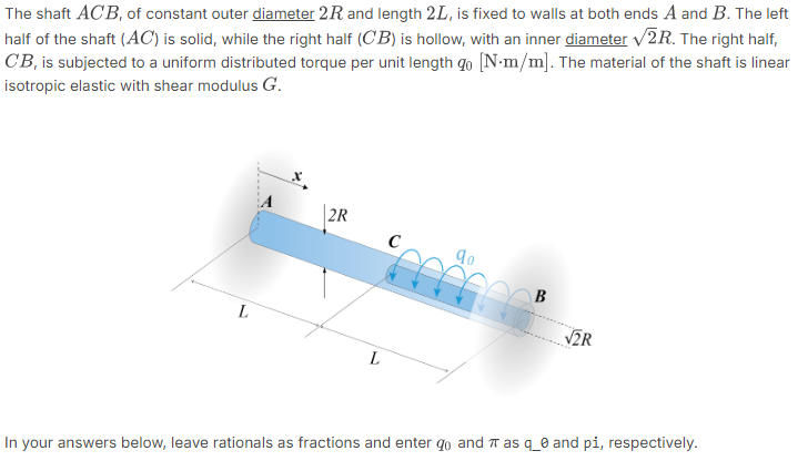 Solved The shaft ACB, of constant outer diameter 2R ﻿and | Chegg.com
