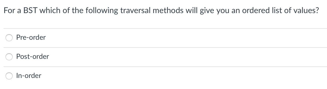 Solved For a BST which of the following traversal methods | Chegg.com