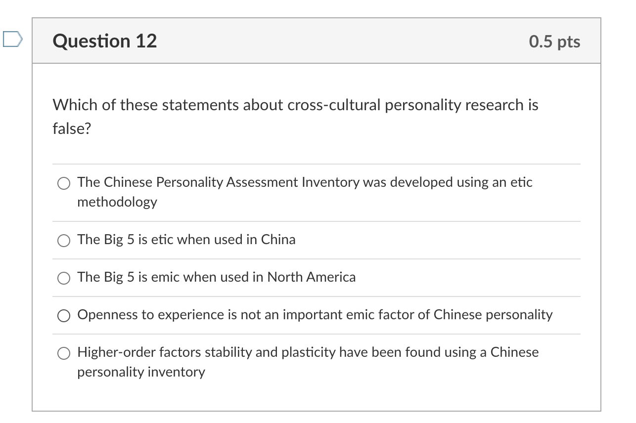 Solved Which of these statements about cross-cultural | Chegg.com