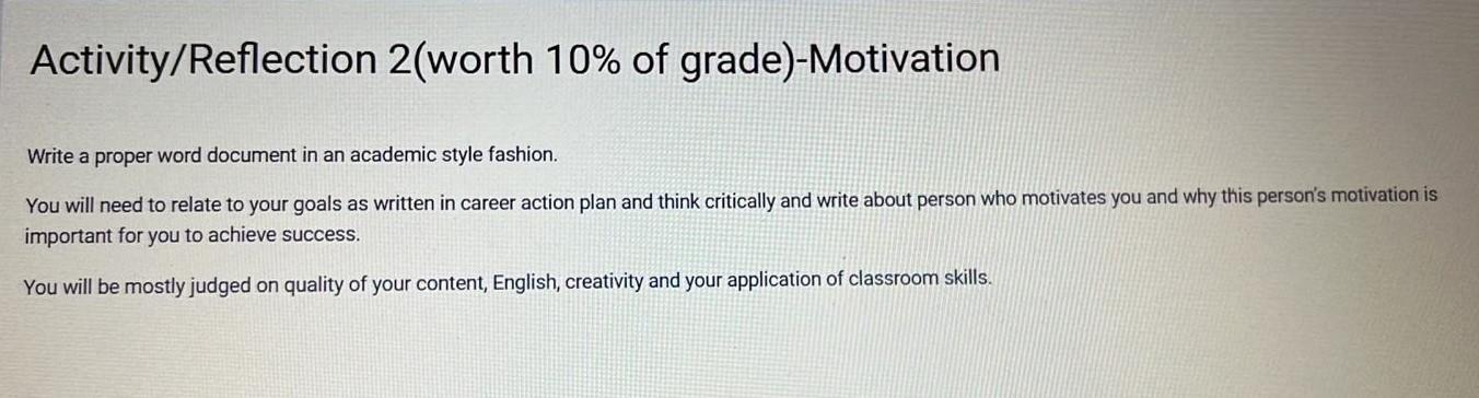 Solved Activity/Reflection 2(worth 10% of grade)-Motivation | Chegg.com