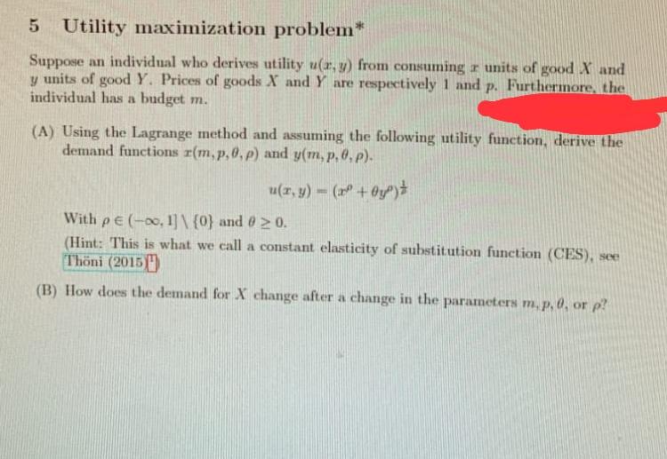 Solved 5 Utility Maximization Problem Suppose An Individual
