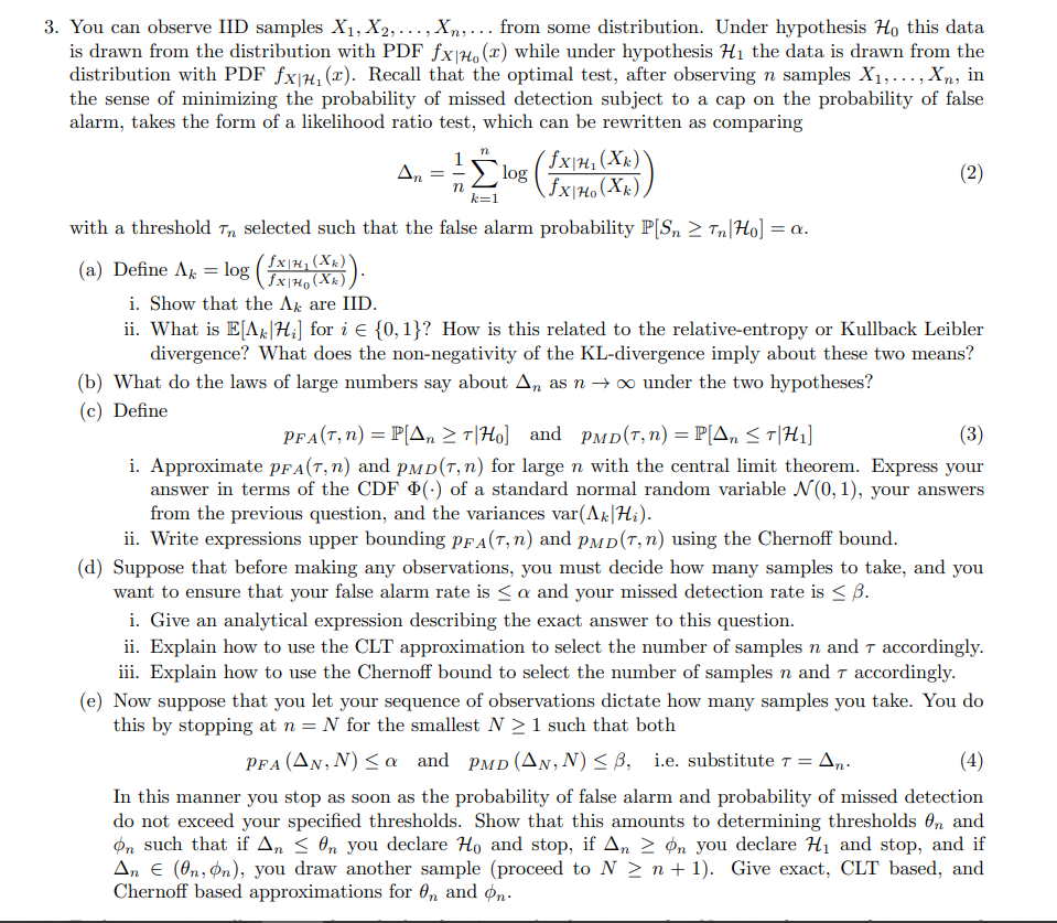 Solved 3. You can observe IID samples X1,X2,…,Xn,… from some | Chegg.com