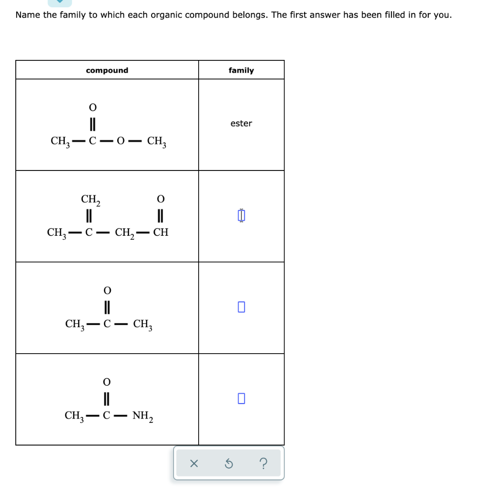 Solved Name the family to which each organic compound | Chegg.com