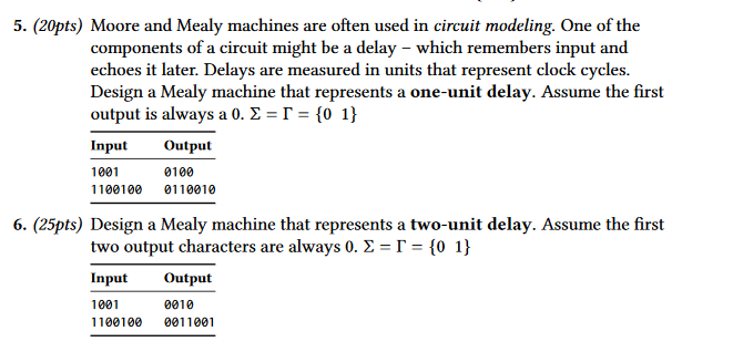 Solved 5. (20pts) Moore and Mealy machines are often used in | Chegg.com