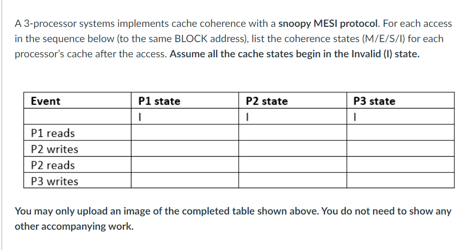 Solved A 3-processor systems implements cache coherence with | Chegg.com