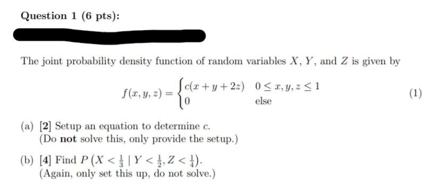 Solved Question 1 (6 pts): The joint probability density | Chegg.com