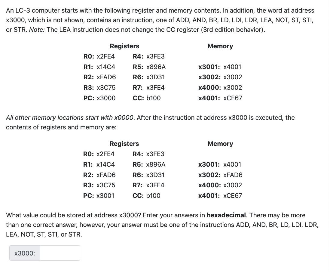 Solved An LC-3 computer starts with the following register | Chegg.com