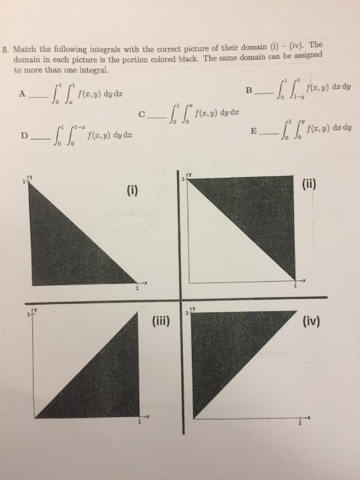 Solved 8. Match the following integrals with the correct | Chegg.com