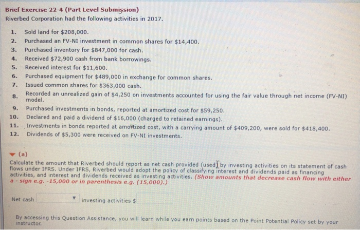 Brief Exercise 22-4 (Part Level Submission) Riverbed | Chegg.com