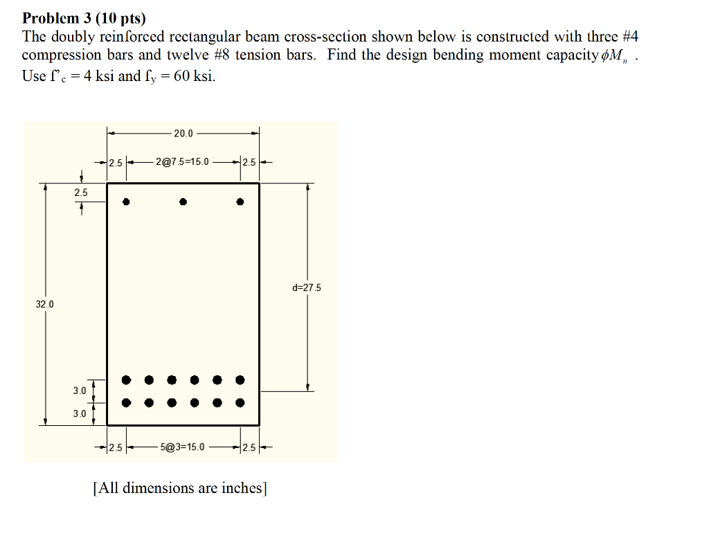 Solved Problem 3 (10 pts) The doubly reinforced rectangular | Chegg.com