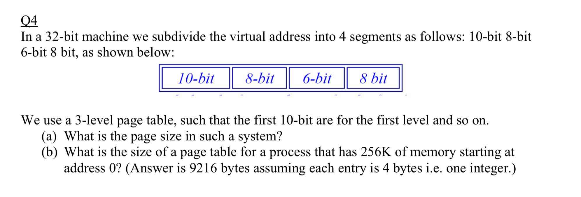 Solved 04 In a 32-bit machine we subdivide the virtual | Chegg.com