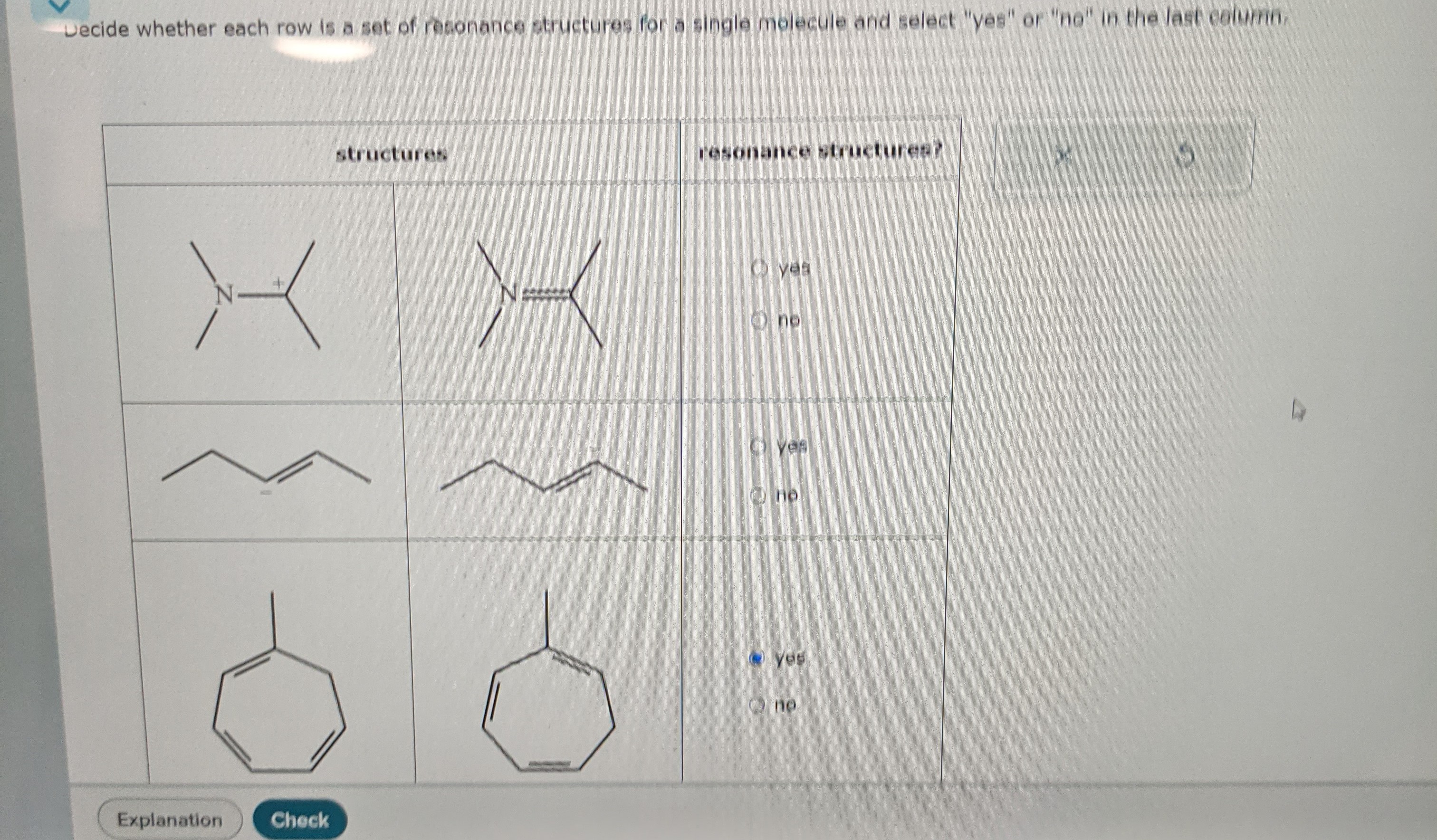 Solved Decide whether each row is a set of resonance | Chegg.com