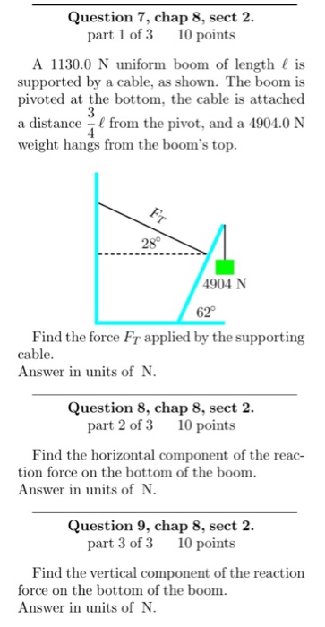 Solved A 1130.0 N uniform boom of length l is supported by a | Chegg.com