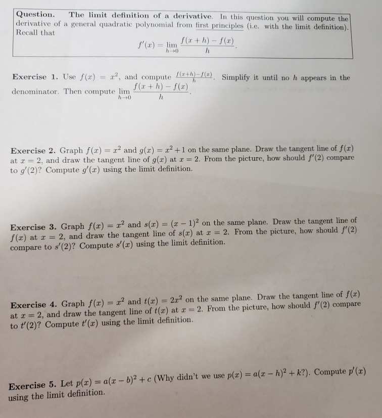 Solved Question. The limit definition of a derivative. In | Chegg.com