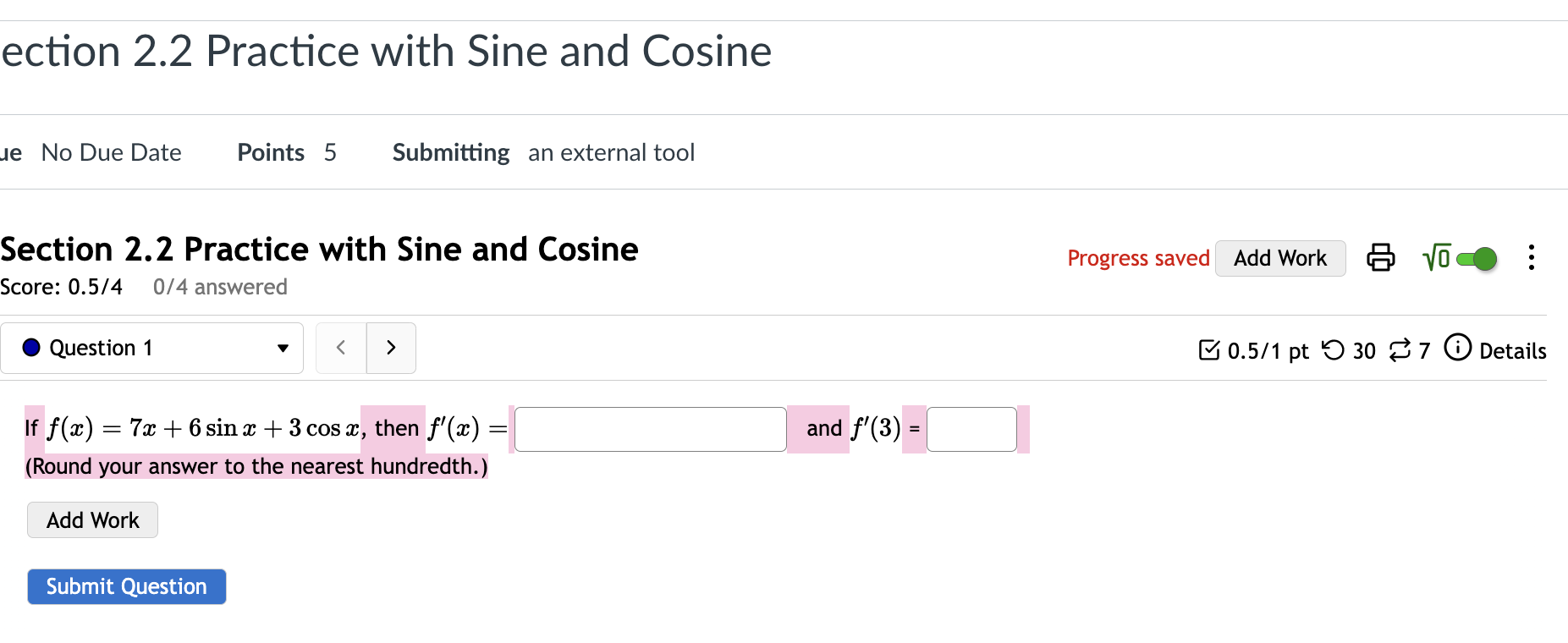 Solved ection 2.2 Practice with Sine and Cosine Submitting | Chegg.com
