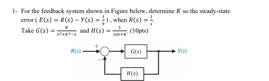 Solved For the feedback system shown in Figure below, | Chegg.com