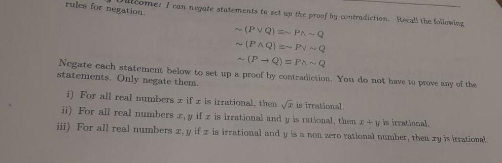 Solved rules for negation. I can negate statements to set up | Chegg.com