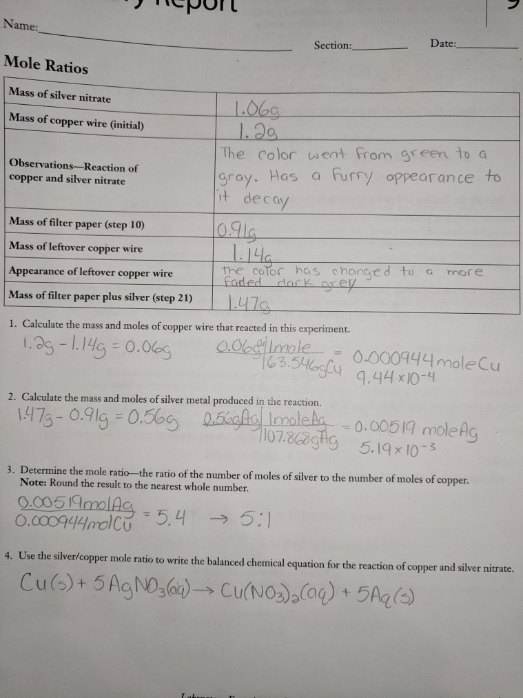 Moles Of Iron And Copper Formal Lab Writework