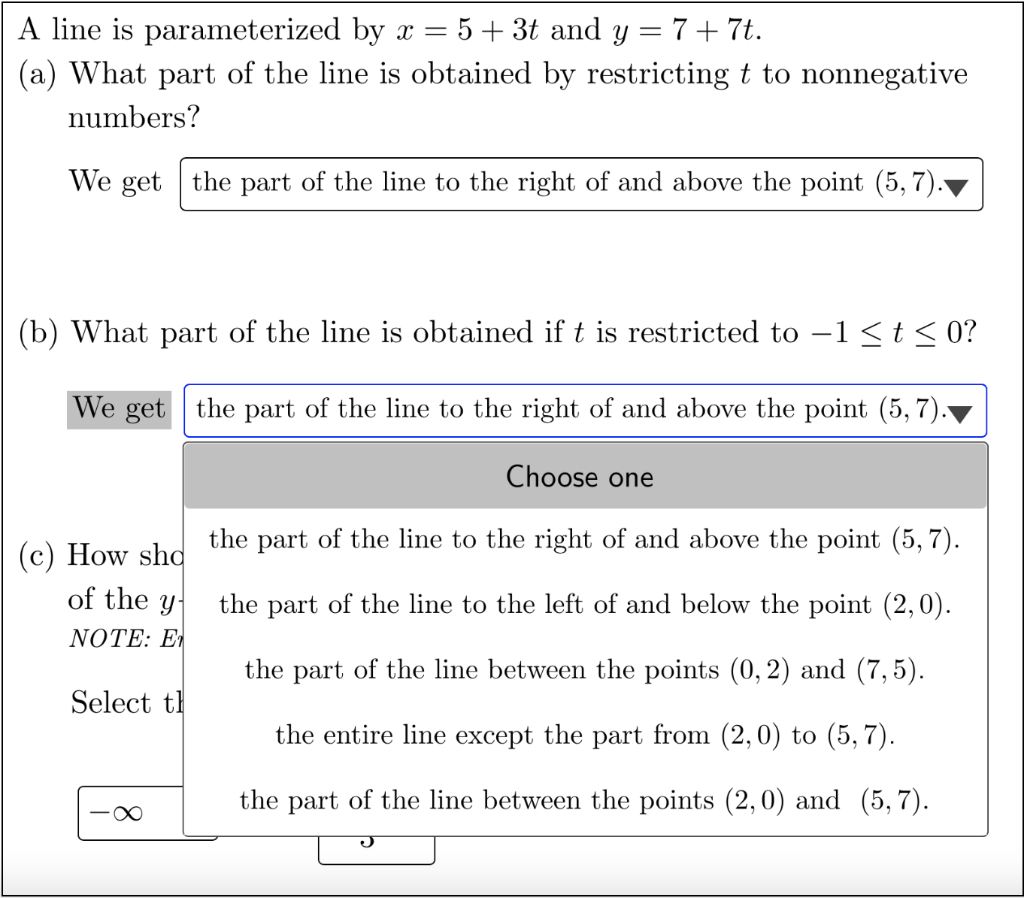 Solved A line is parameterized by x=5+3t and y=7+7t. (a) | Chegg.com