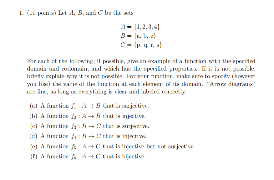 Solved 1. (10 points) Let A, B, and C be the sets = A = | Chegg.com