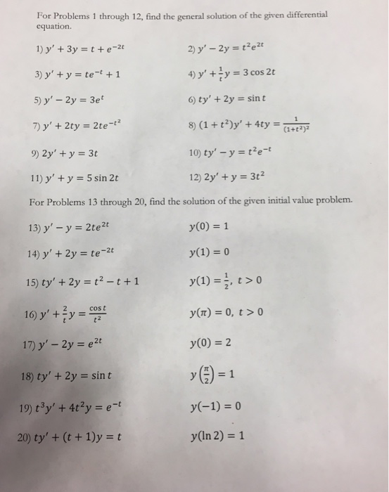 Solved For Problems 1 through 12, find the general solution | Chegg.com