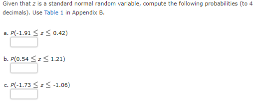 Solved Given that z is a standard normal random variable, | Chegg.com
