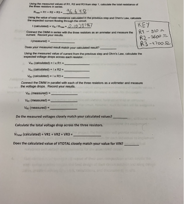 Solved Using the measured values of R1, R2 and R3 from step | Chegg.com