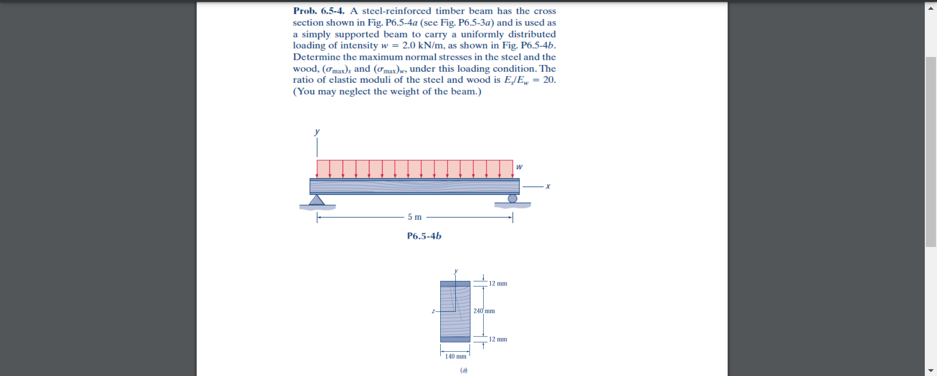 Solved Prob. 6.5-4. A steel-reinforced timber beam has the | Chegg.com