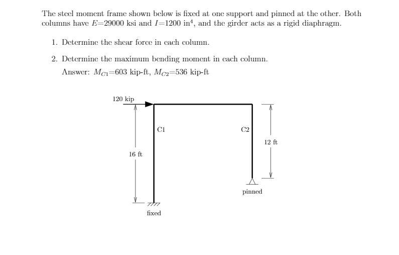 Solved The steel moment frame shown below is fixed at one | Chegg.com