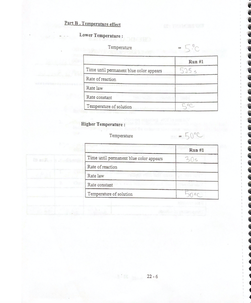 EXPERIMENT : 22 CHEMICAL KINETICS Materials Required: | Chegg.com