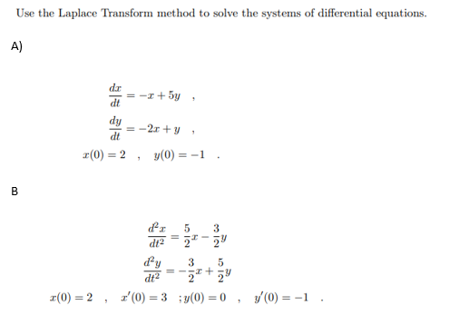 Solved Use the Laplace Transform method to solve the systems | Chegg.com