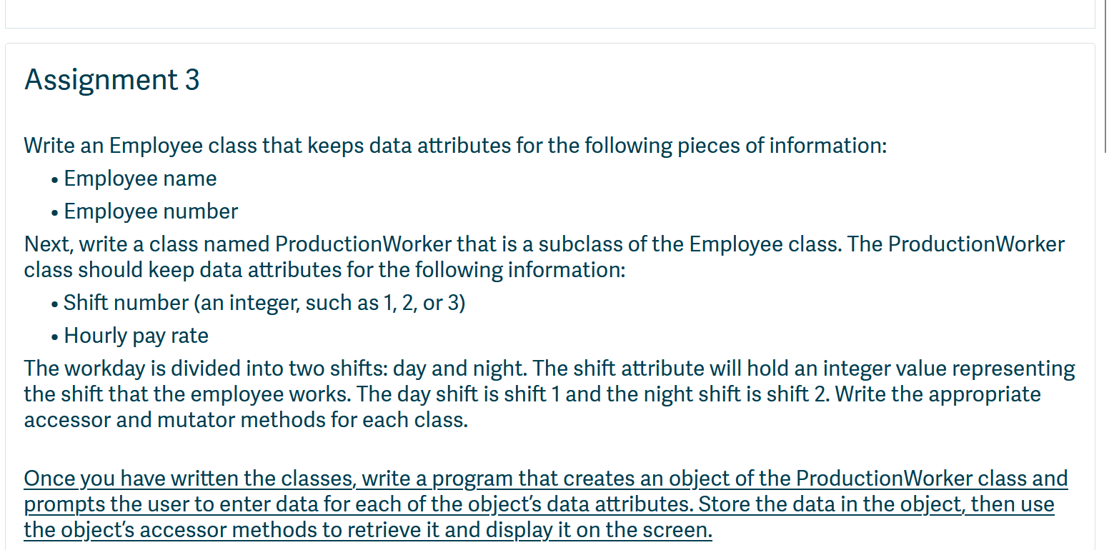 Solved Assignment 3 Write an Employee class that keeps data | Chegg.com
