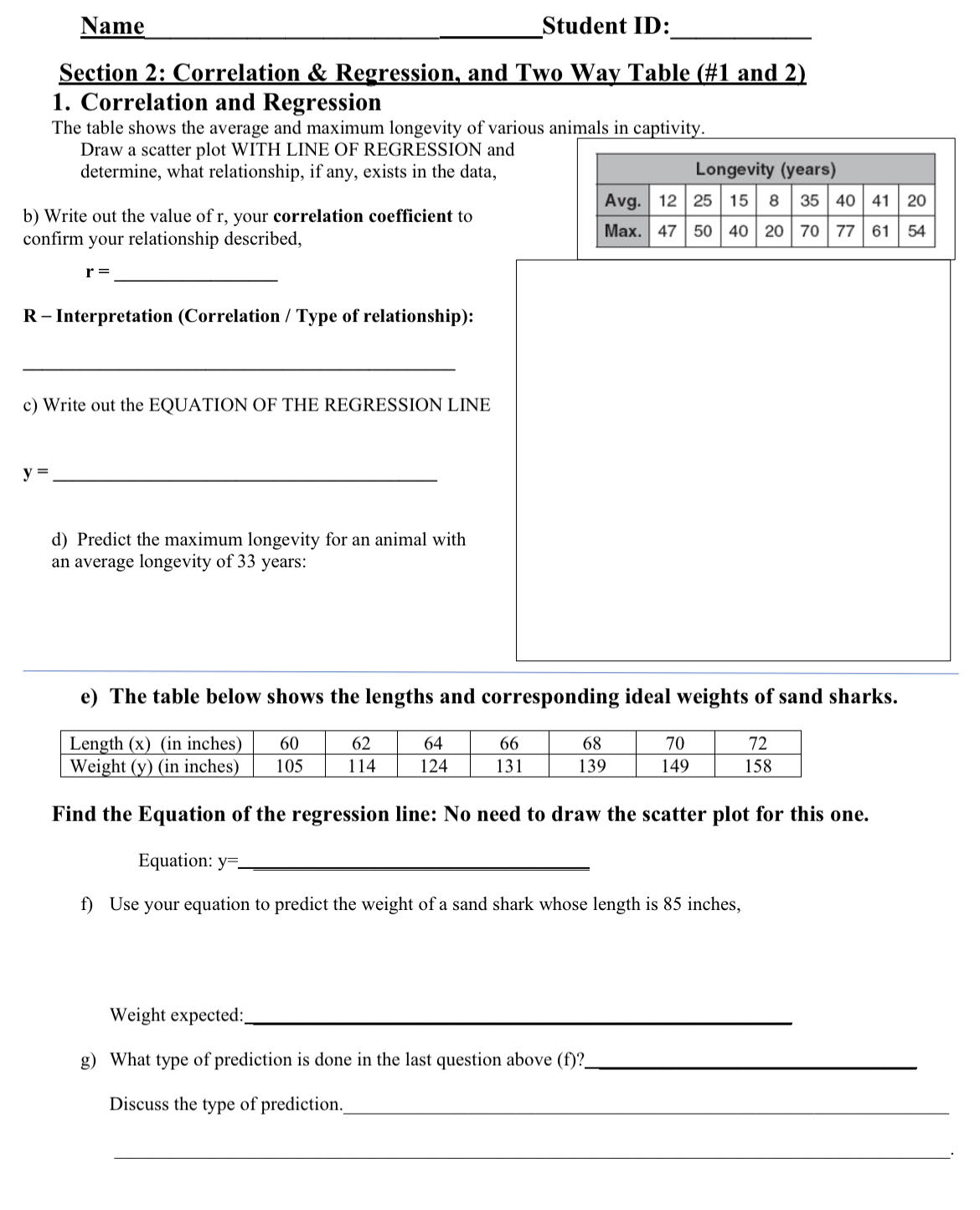 Solved Section 2: Correlation \& Regression, and Two Way | Chegg.com