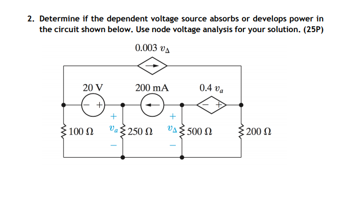 Solved 2. Determine if the dependent voltage source absorbs | Chegg.com