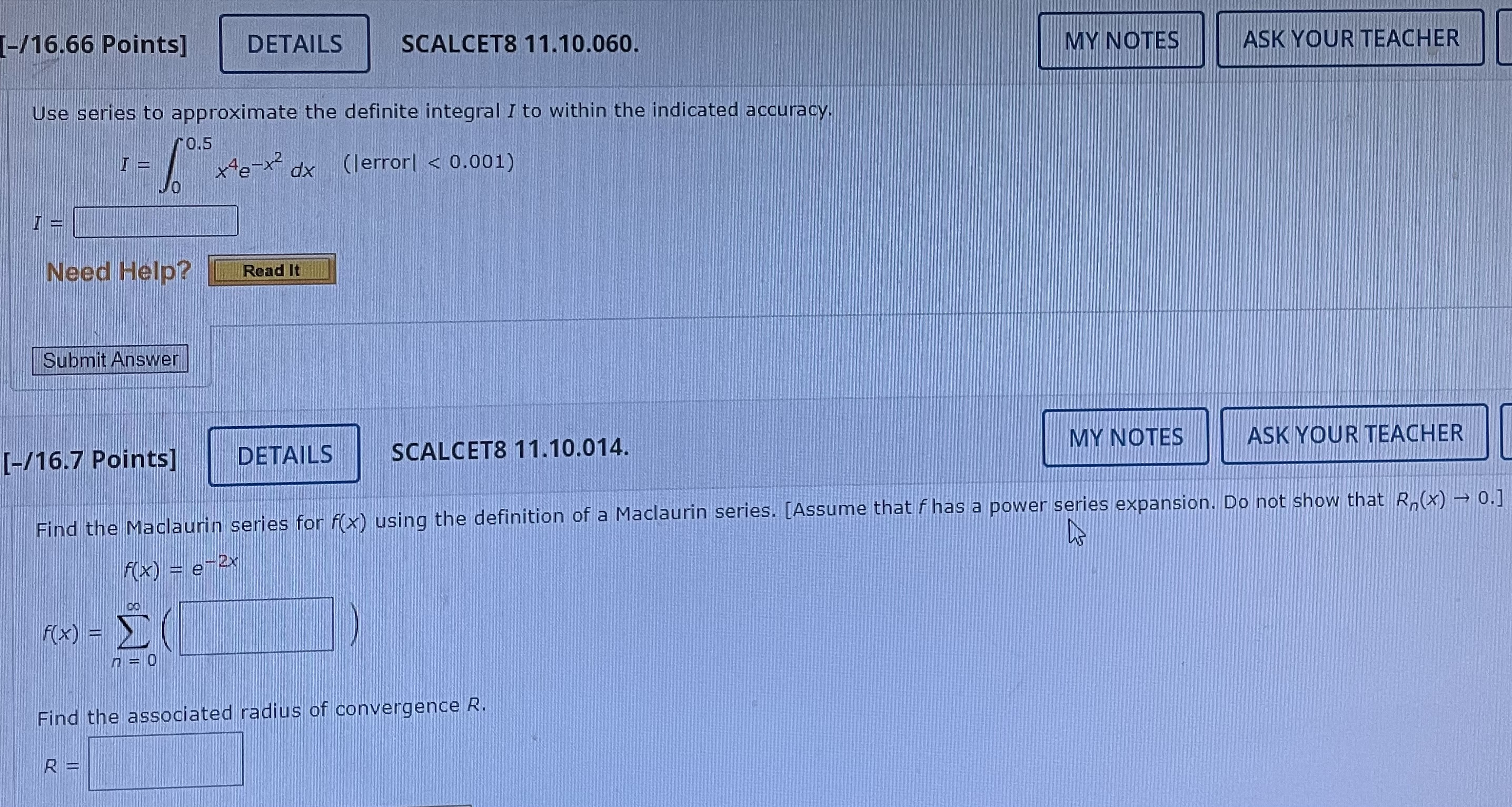 Solved [-/16.66 Points] SCALCET8 11.10.060. Use series to | Chegg.com