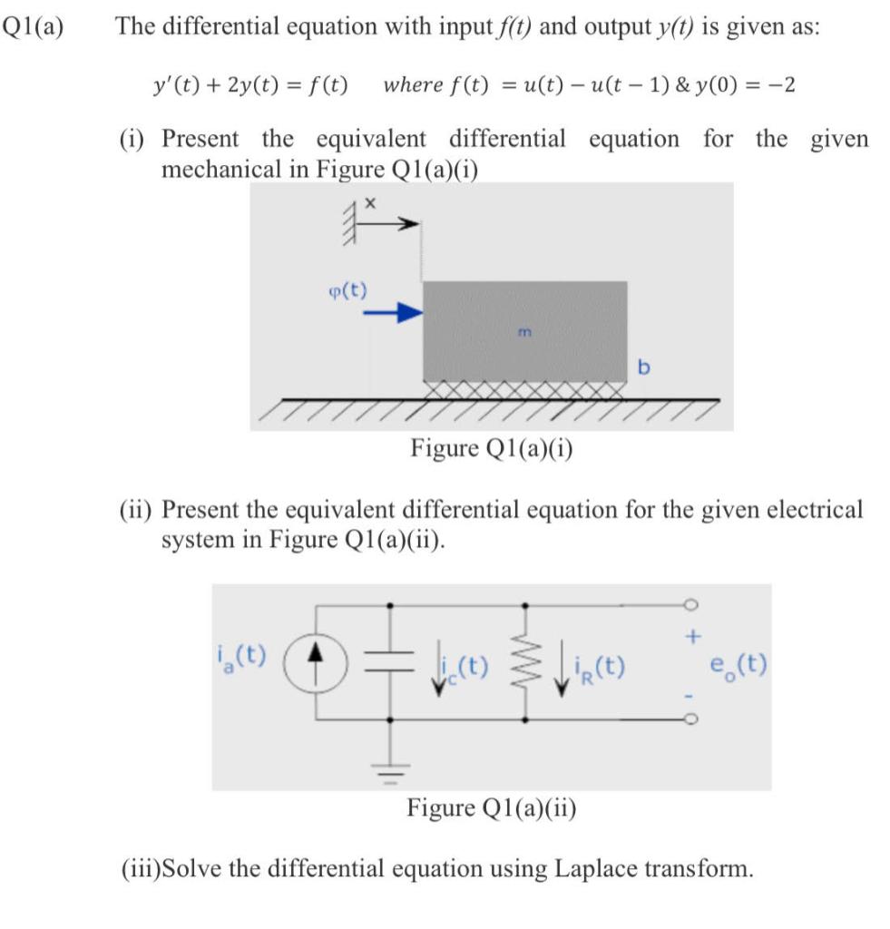 Solved Q1(a) The differential equation with input f(t) and | Chegg.com