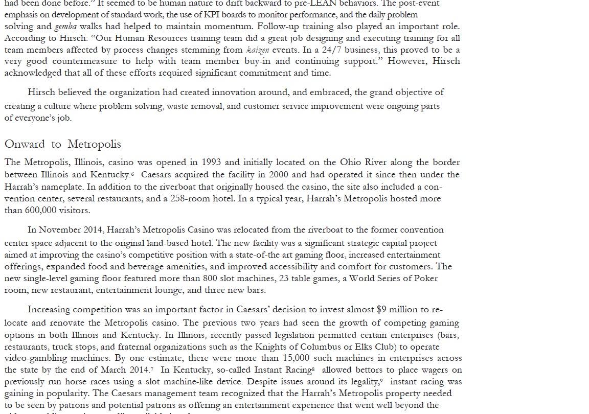 Solved Implementing LEAN Operations at Caesars Casinos In | Chegg.com